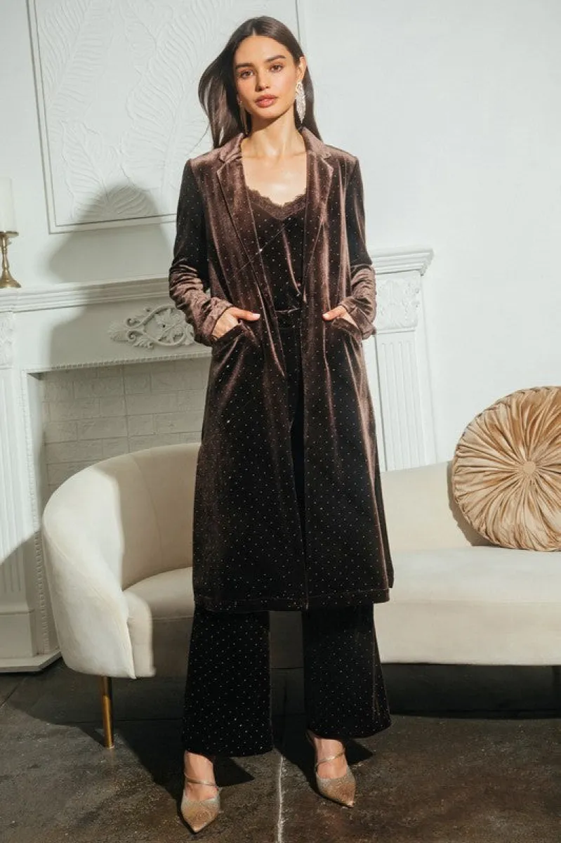 FINAL SALE!! I'm Golden Rhinestone Velvet Duster in Brown | Parallel