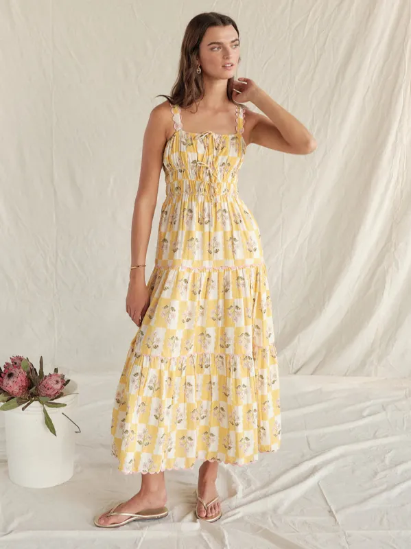 Zarina Dress in Scallop Floral Block Print | Parallel