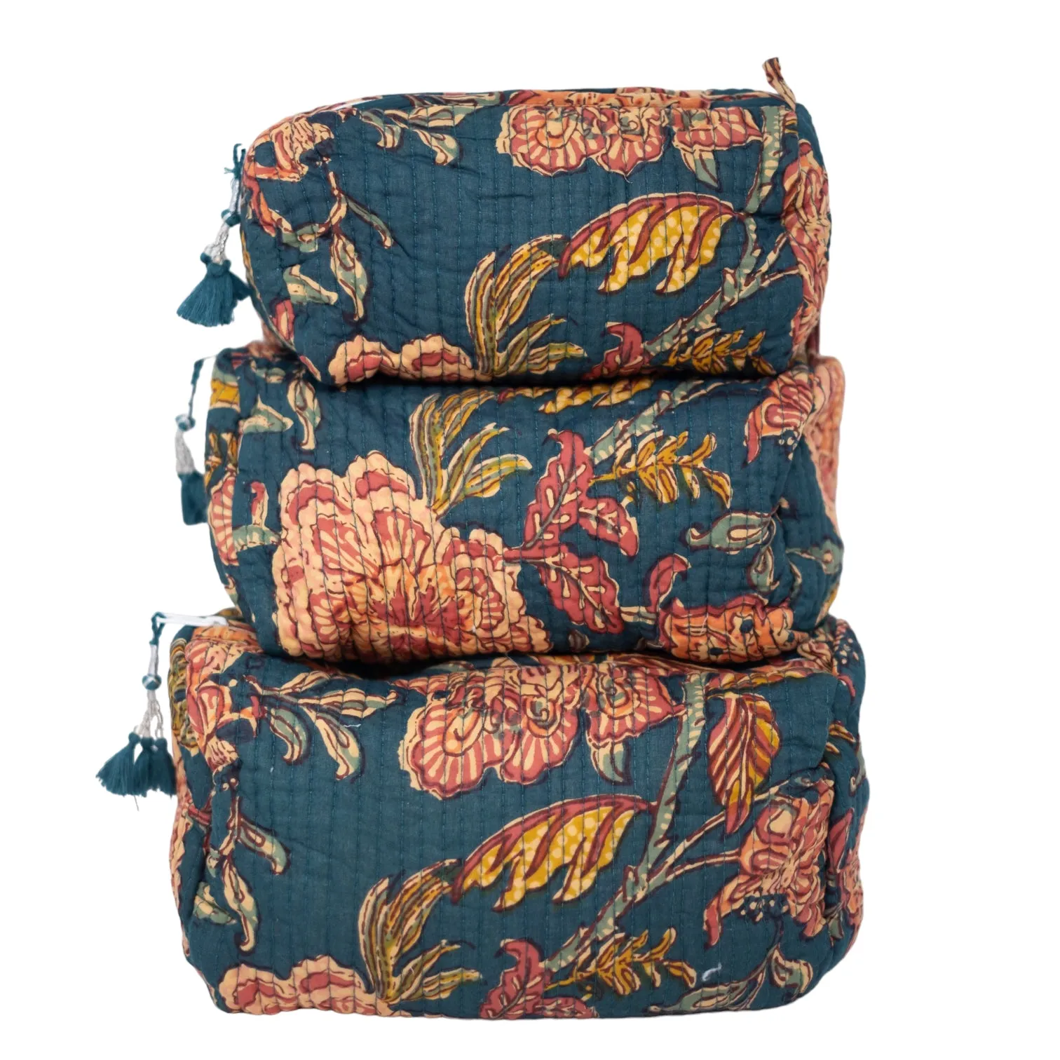 3 Piece Cosmetic Bag-Teal Peach Floral | Parallel