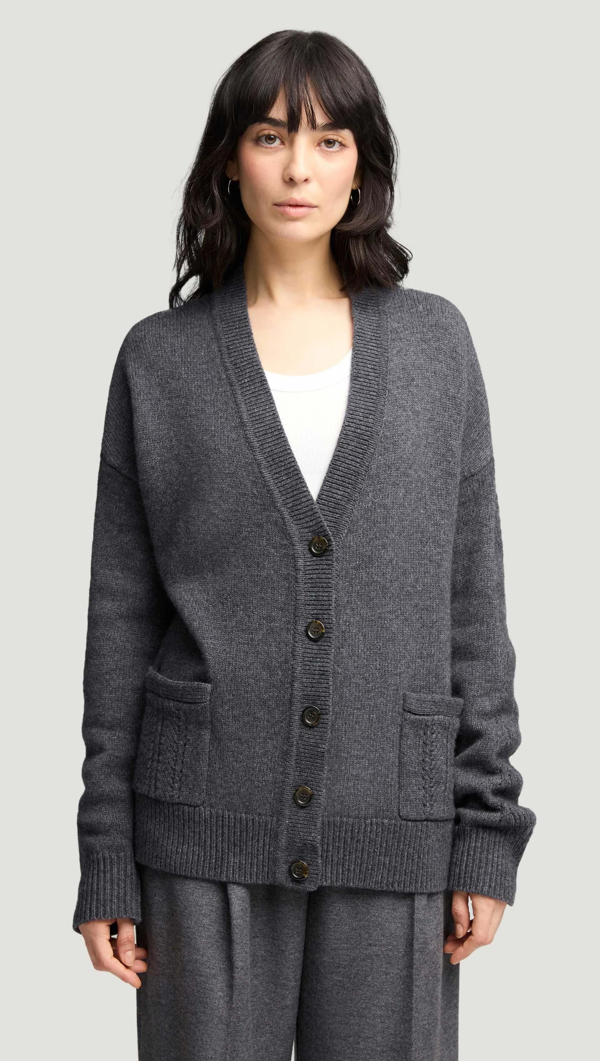 Boyfriend Cardigan in Merino Wool | Grey | Parallel