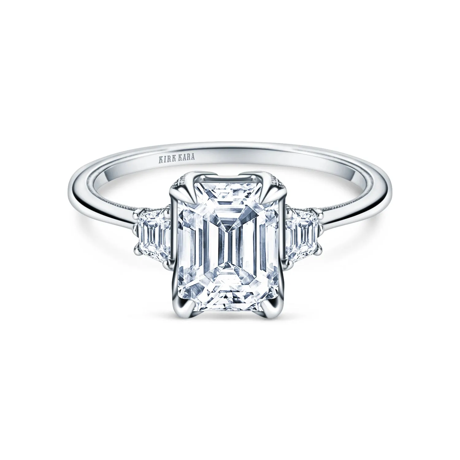 Three Stone Trapezoid Side Stone Diamond Engagement Ring | Parallel