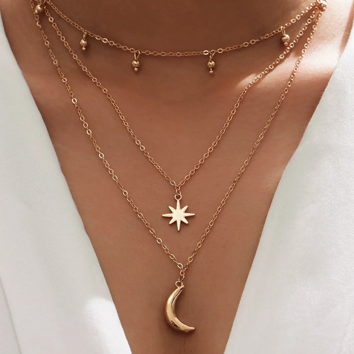 Multilayer Tassel Star Moon Pendant Necklace | Parallel