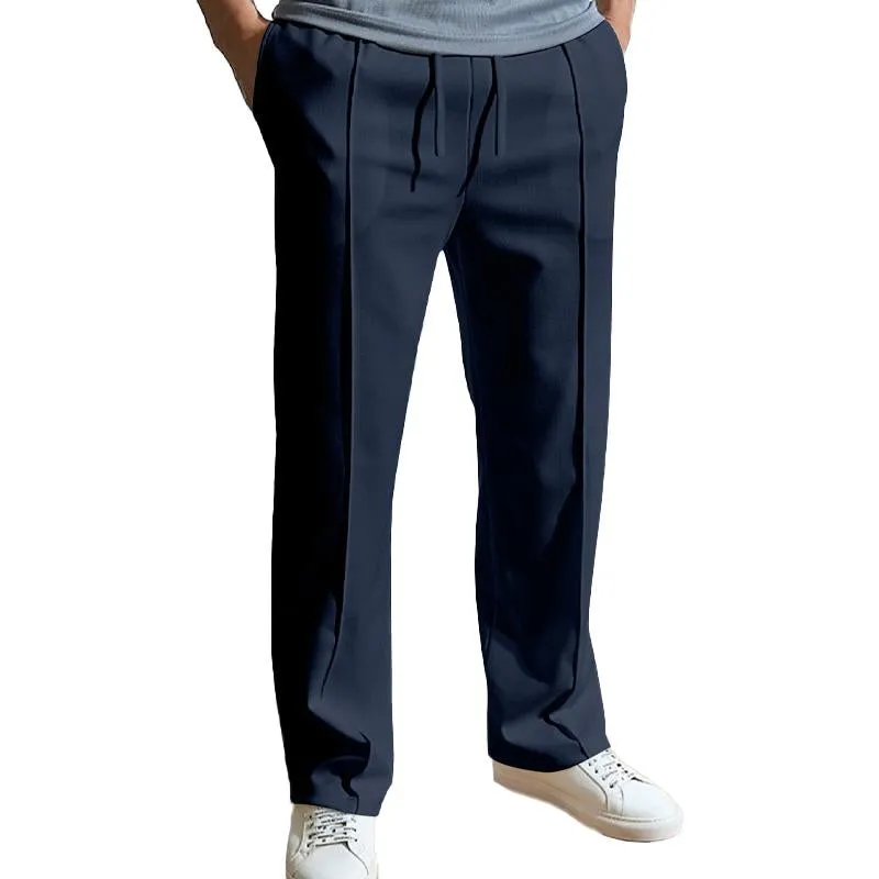 Men's Casual Solid Color Drawstring Straight Pants 13451510Y | Parallel