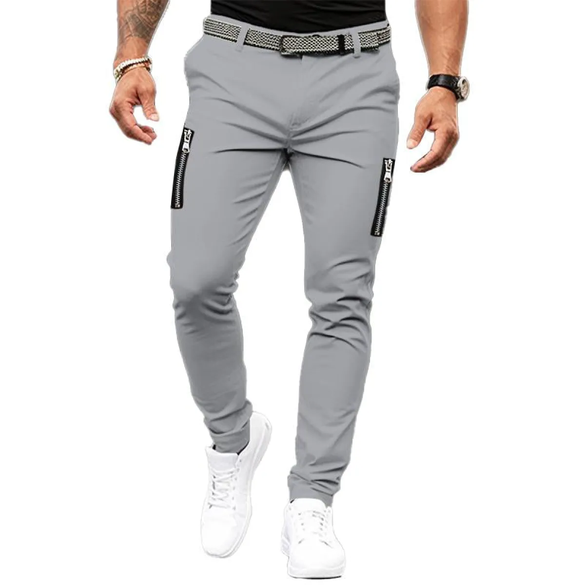 Men's Casual Solid Color Zipper Pocket Pants 40364269Y | Parallel
