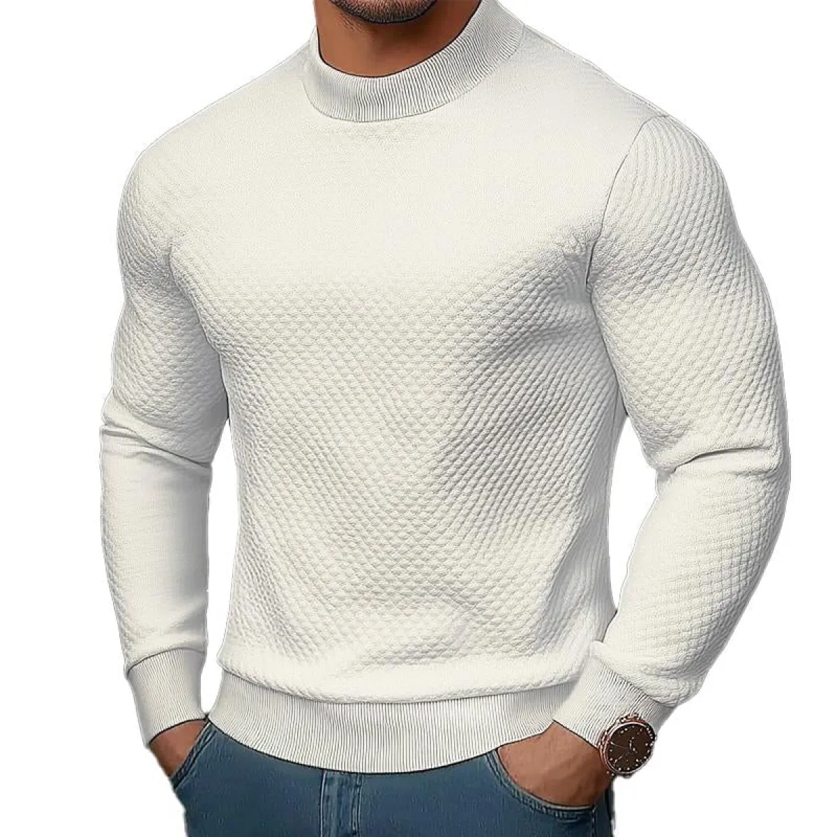 Men's Solid Color Crew Neck Check Sweatshirt 51780802X | Parallel