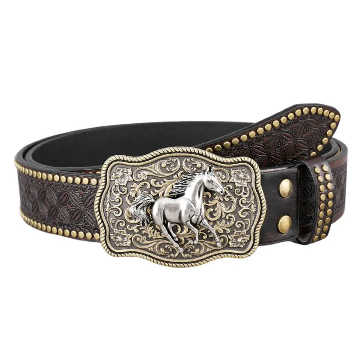 Men's Vintage Embossed Rivet Western Cowboy Leather Belt 73952903M ...