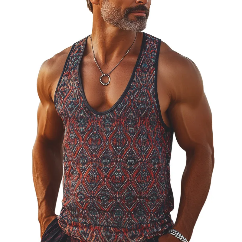 Men's Retro Print Casual Tank Top MTA1706C2U | Parallel