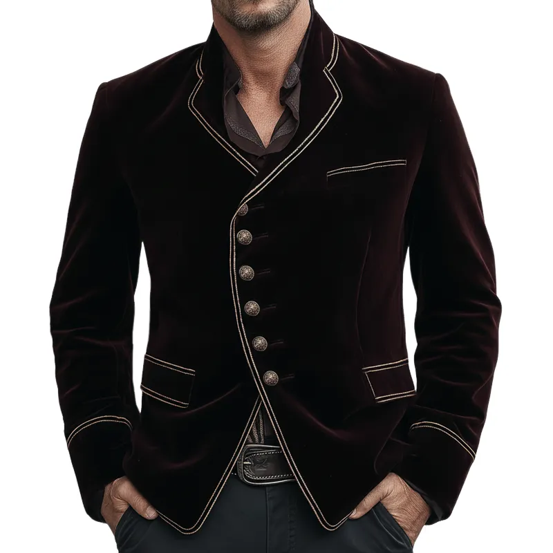 Men's Classic Burgundy Velvet Zip-Up Hooded Jacket MTA0500K6U | Parallel