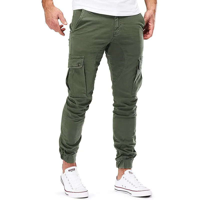 Men's Casual Multi-Pocket Solid Color Cargo Pants 32382425M | Parallel