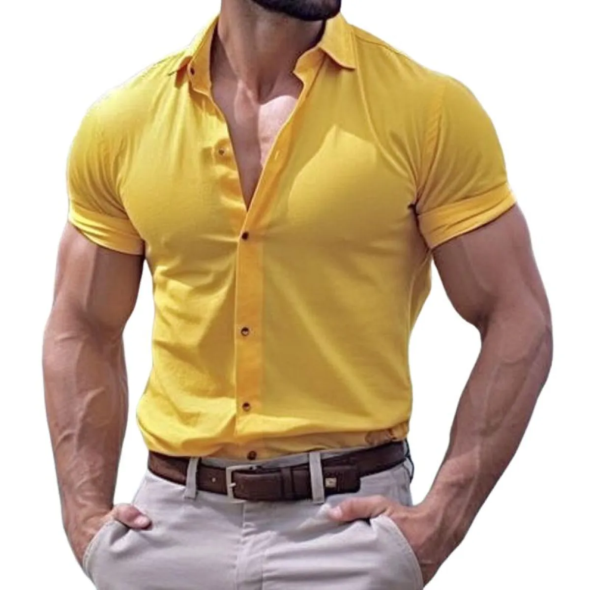 Men's Casual Solid Color Short-sleeved Shirt 71319336TO | Parallel