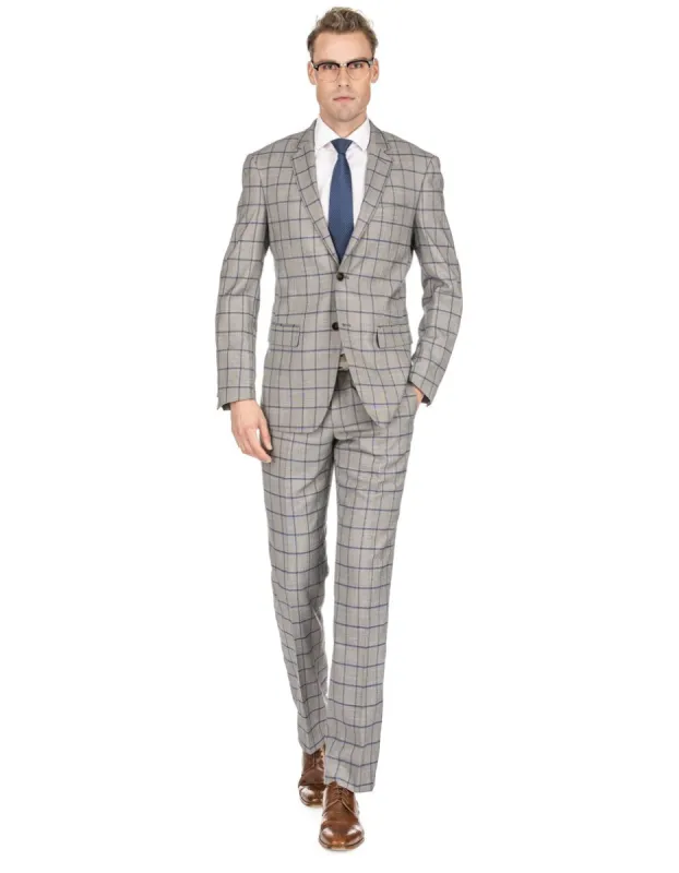 Mens Slim Fit Window Pane Suit Tan | Parallel