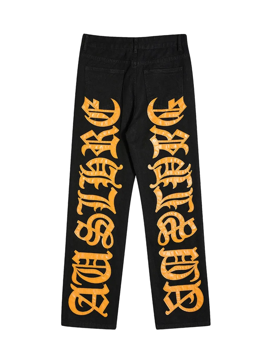 Thesupermade Burning Text Embroidered Letters Jeans -1478 | Parallel