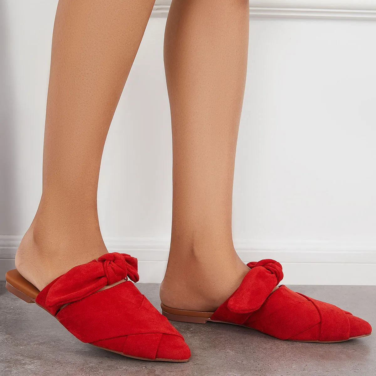 Bowknot Flat Mules Pointed Toe Slip on Backless Flat Shoes | Parallel
