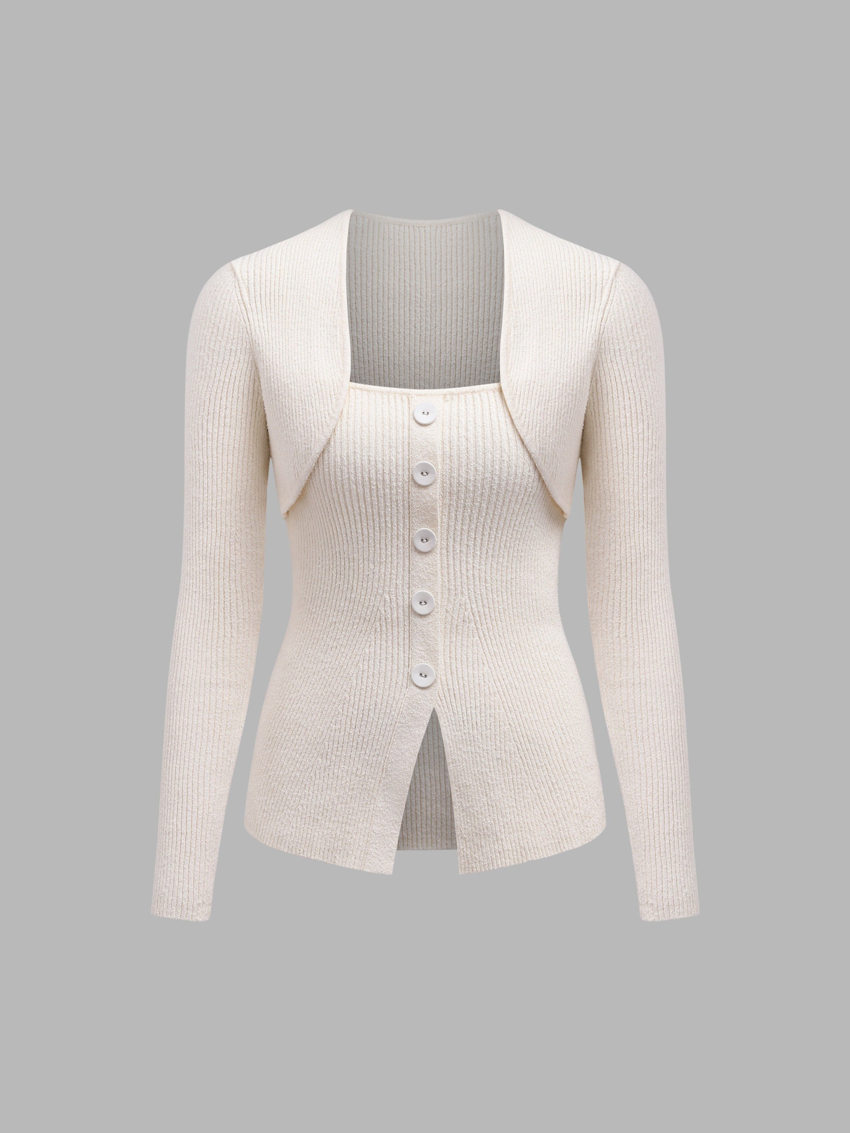 Sleek Spaghetti Straps Top & Long Sleeve Cardigan Knit Set | Parallel