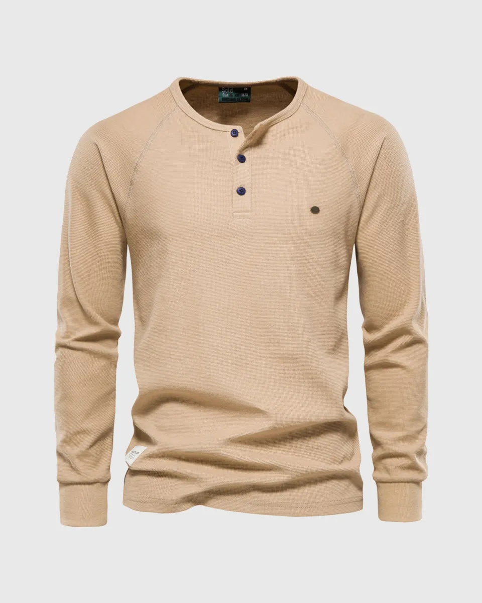 Waffle Henley Long Sleeve T-Shirt | Parallel