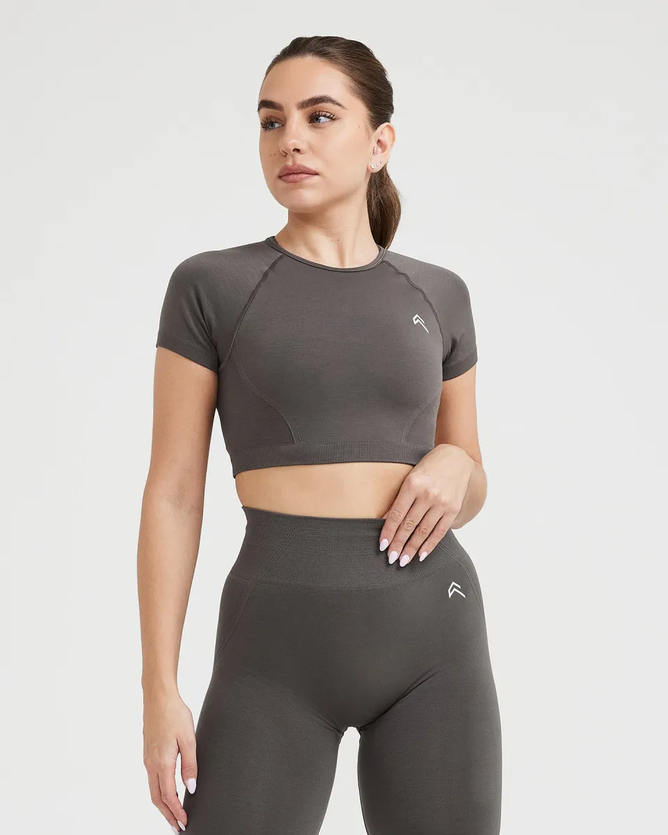 Effortless Seamless Short Sleeve Crop Top | Deep Taupe | Parallel