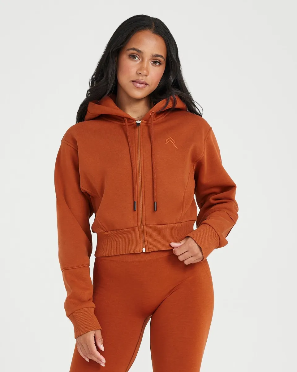 Classic Lounge Cropped Zip Through Hoodie | Warm Copper | Parallel