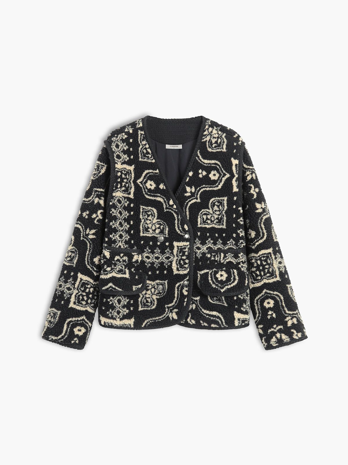 Paisley Print Button Sherpa Jacket | Parallel