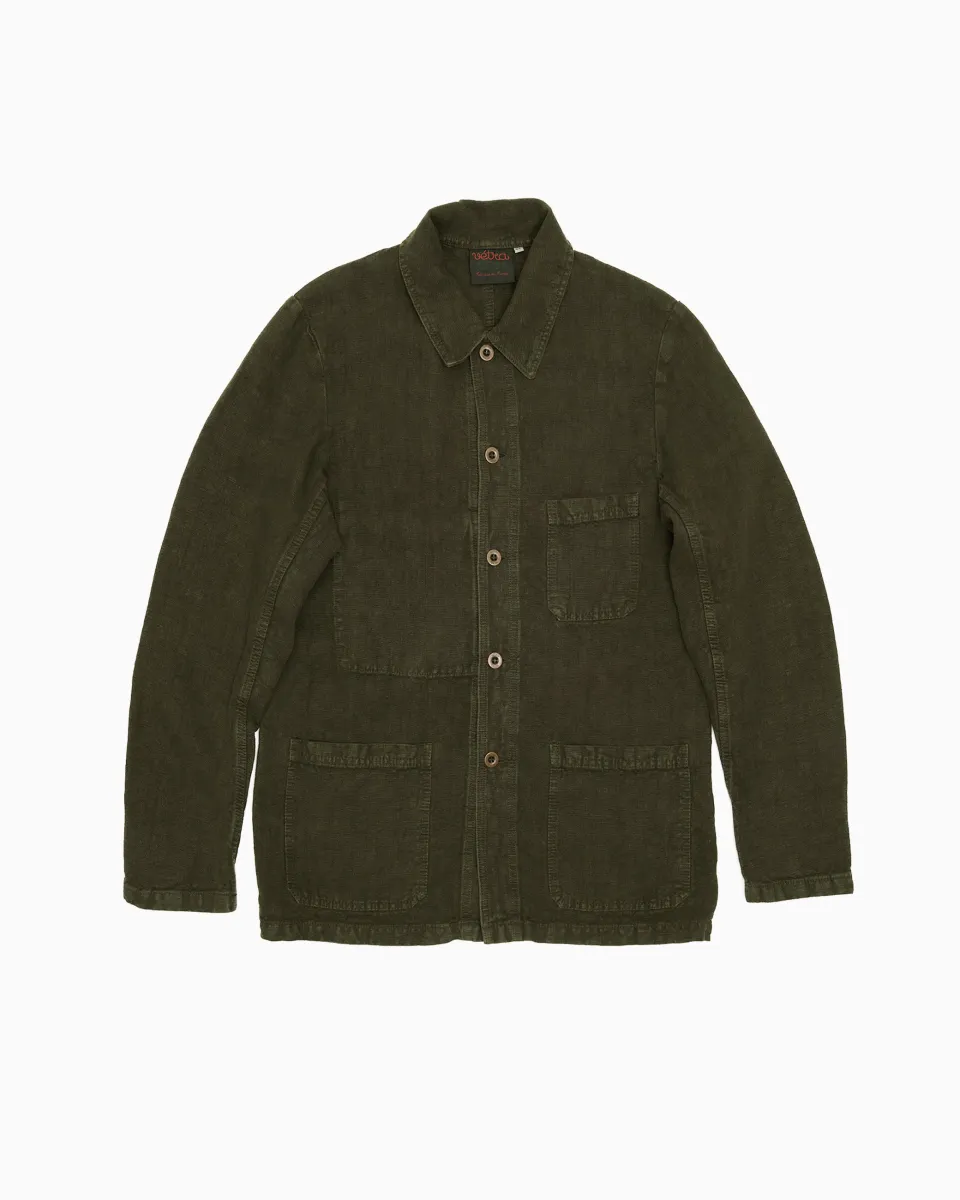 Heavy Linen Workwear Jacket Olive | Parallel