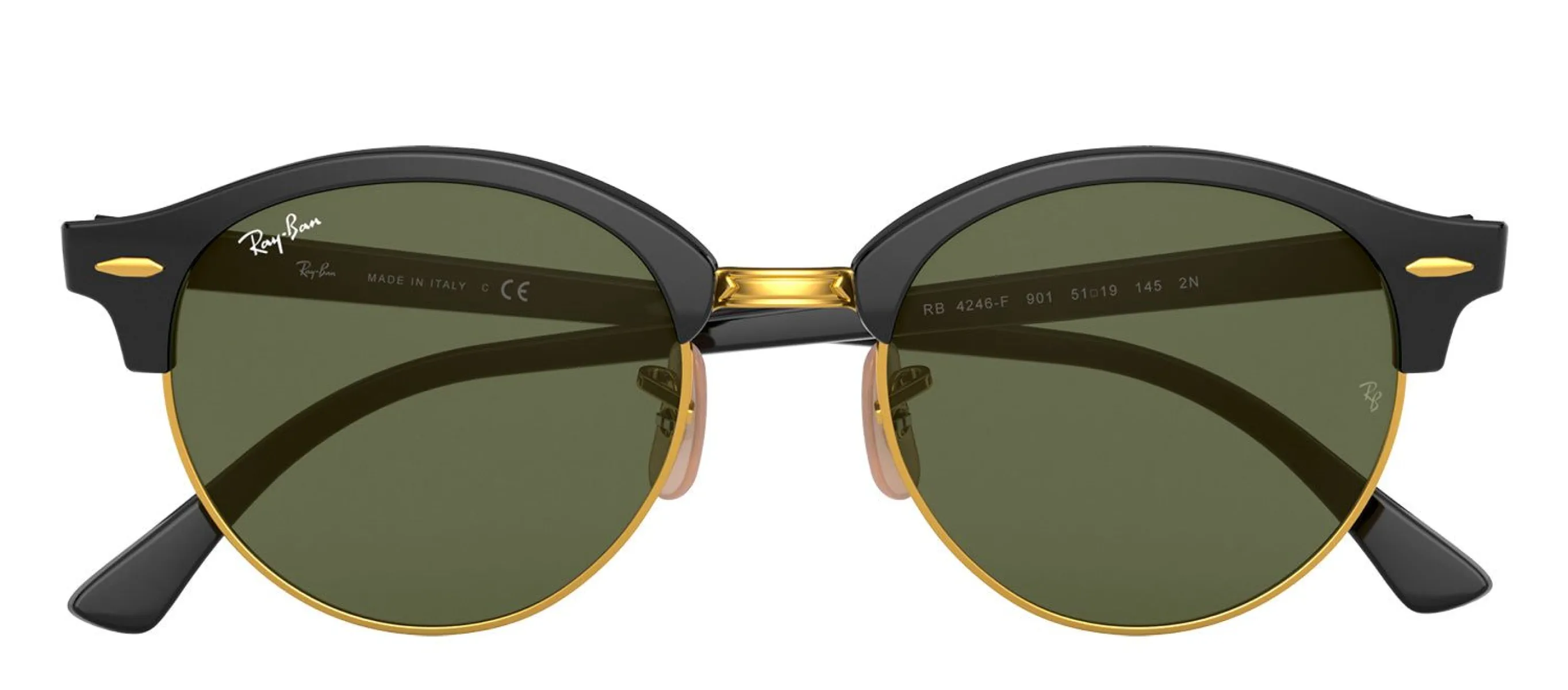 Ray-Ban RB 4246F 901 Round Plastic Black Sunglasses with Green Lens ...
