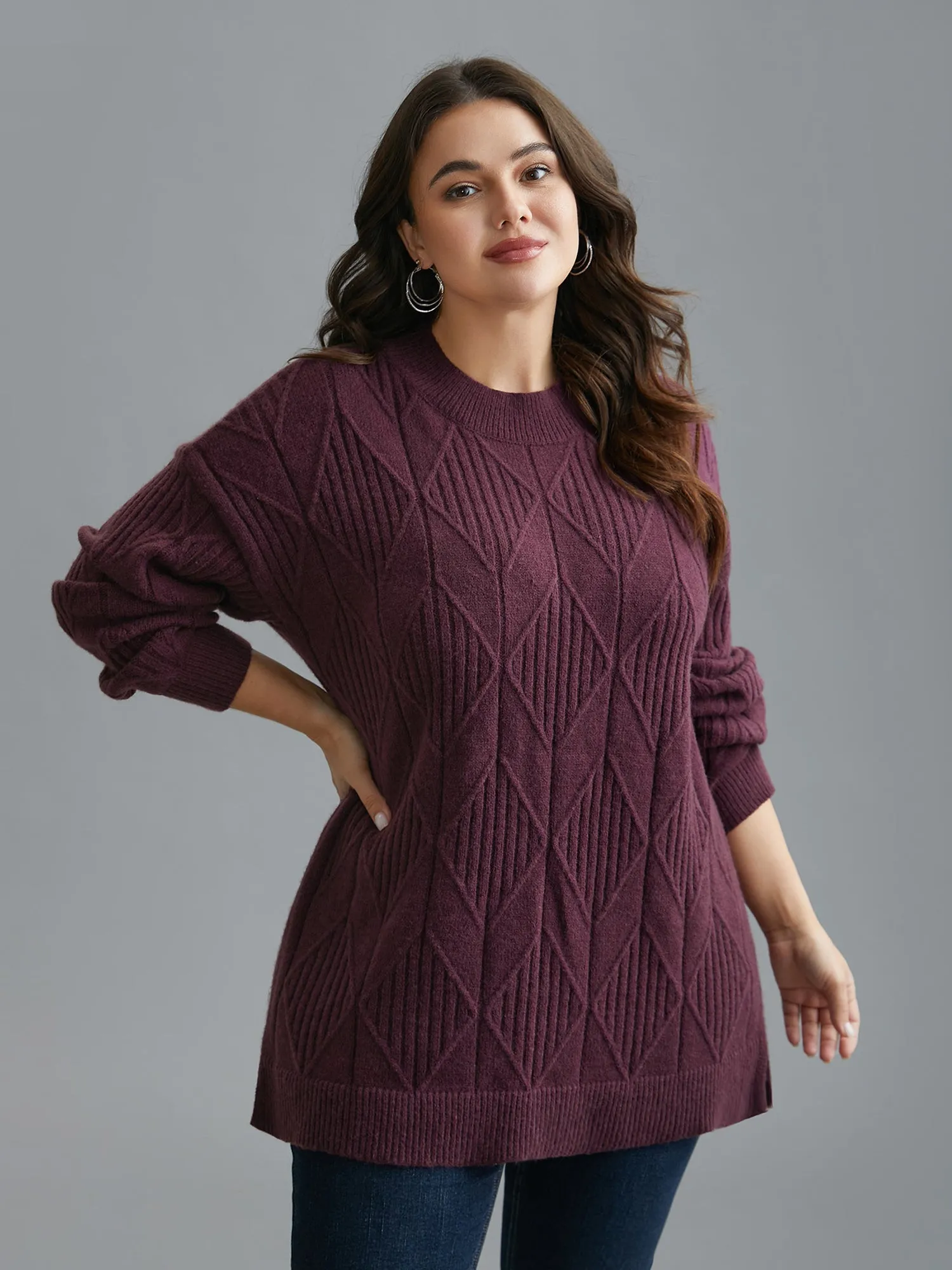 Cable Knit Turtleneck Split Hem Pullover | Parallel