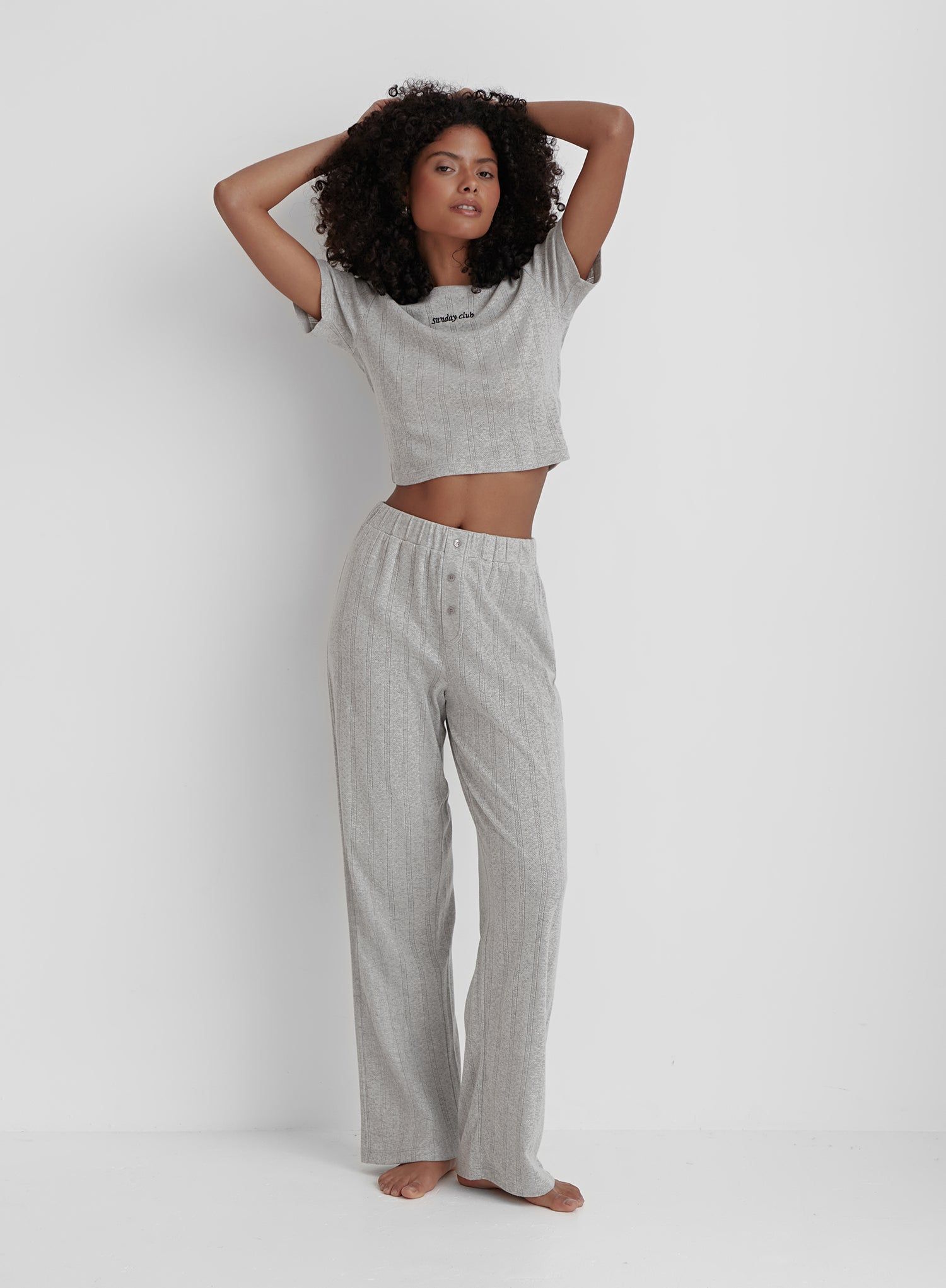 Grey Jersey Pointelle Pyjama Trouser- Arlia | Parallel
