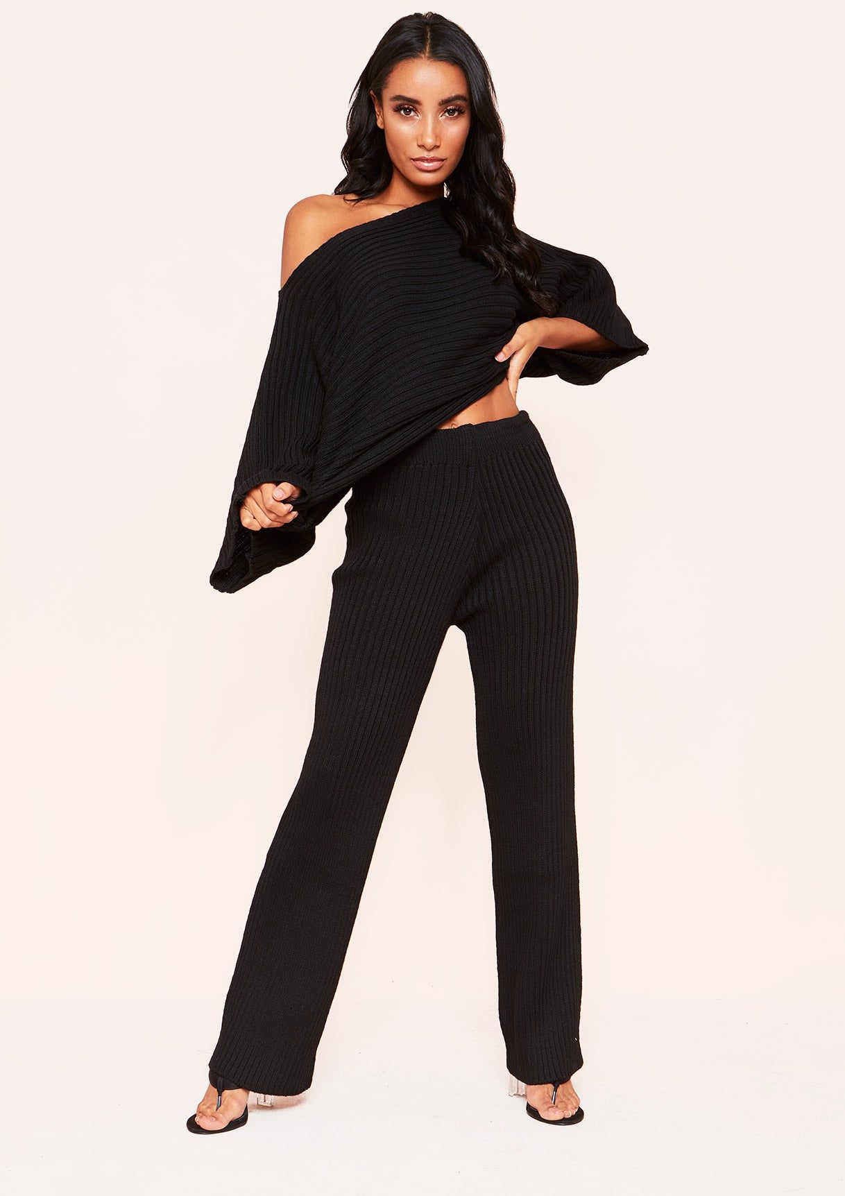 Everleigh Black Ribbed Knit Co-Ord Set | Parallel