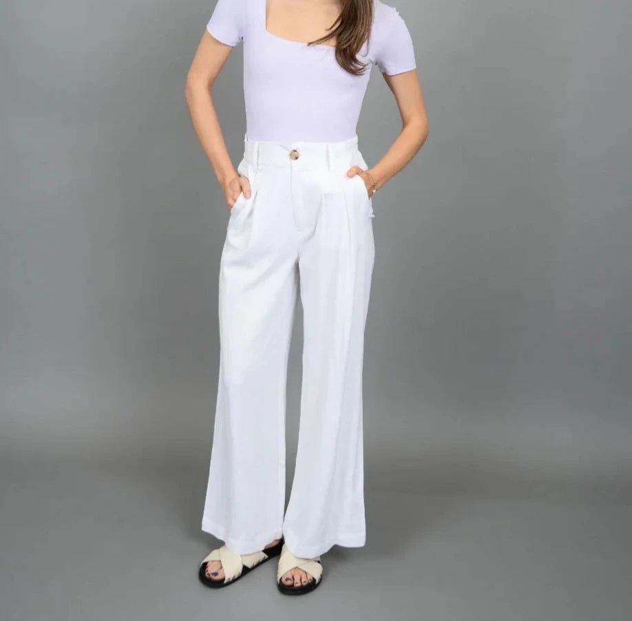 NYX Linen Blend Pants | White | Parallel